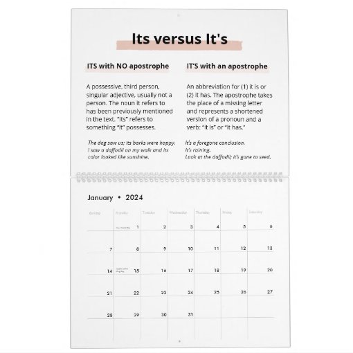 2022 Blush Glitter Metallic Spelling Amnesia Calendar | Zazzle