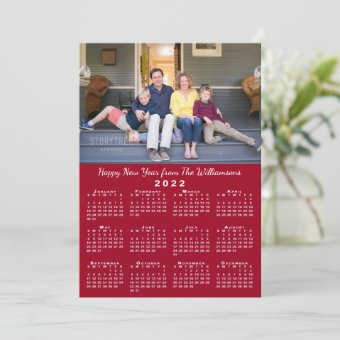2022 Calendar 2 Custom Photos Red Happy New Year Holiday Card | Zazzle