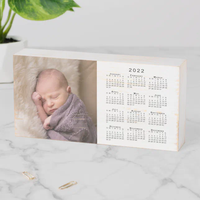 2022 Calendar Custom Photo on White Wooden Box Sign | Zazzle
