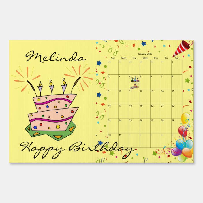 2022 Calendar January Happy Birthday Yard Sign | Zazzle.com