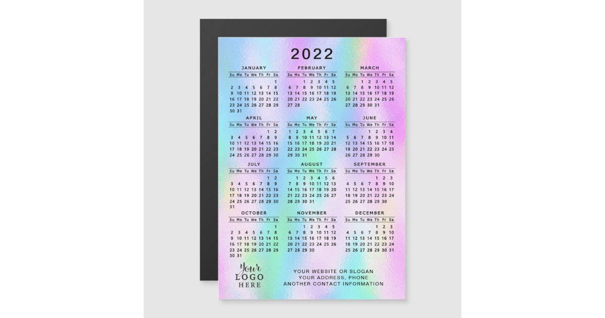 2022 Calendar Magnet Faux Holographic Girly | Zazzle