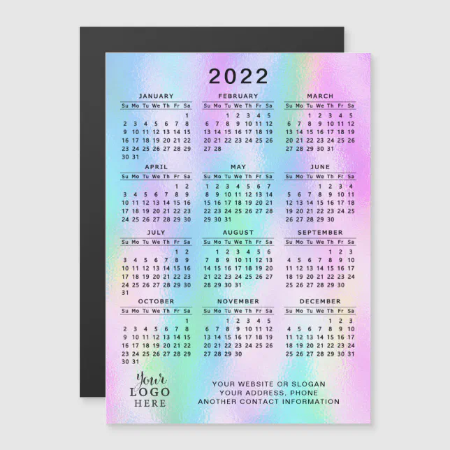 2022 Calendar Magnet Faux Holographic Girly | Zazzle