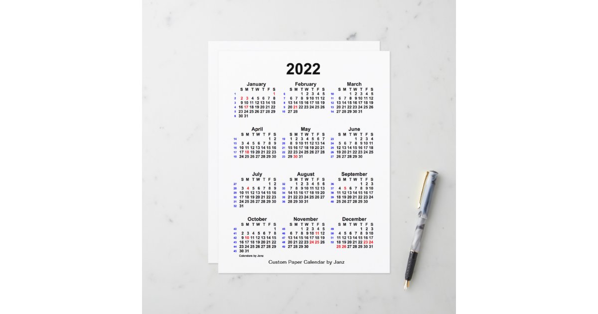 2022 Custom Holiday 52 Week Calendar by Janz | Zazzle