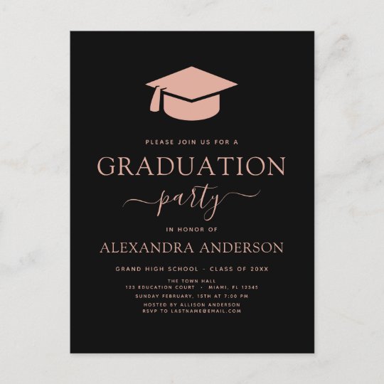 2022 Graduation Party Blush Pink Black Elegant Inv Postcard | Zazzle.com