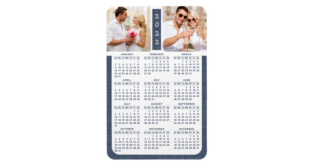 2022 Magnetic Fridge Calendar Photo Blue Modern Magnet | Zazzle