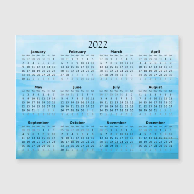 2022 Mini Calendar Magnetic Ombre Blue Magnetic Invitation | Zazzle