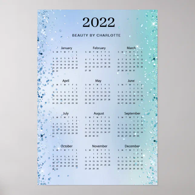2022! Modern Glitter Calender Poster | Zazzle