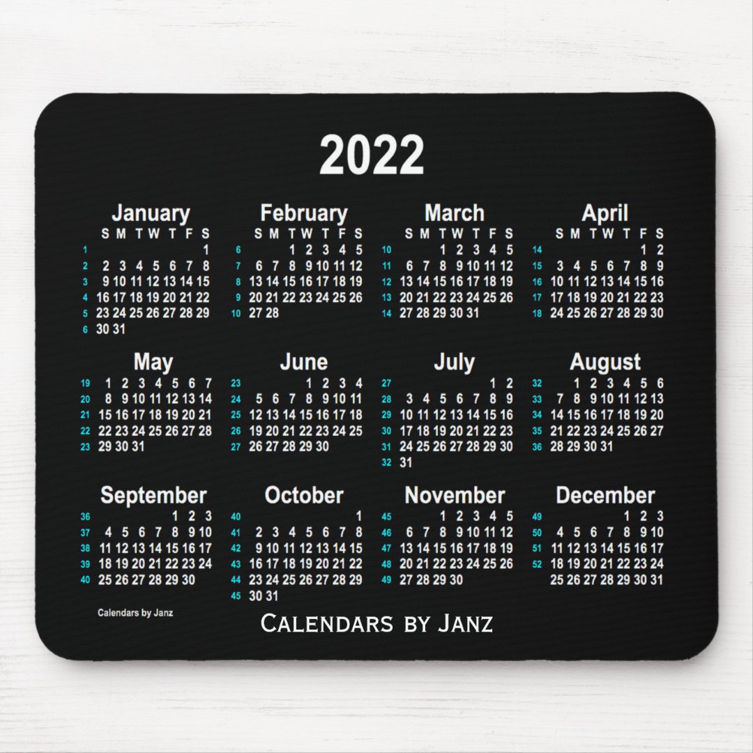 2022 Neon White 52 Weeks Calendar by Janz Mouse Pad | Zazzle