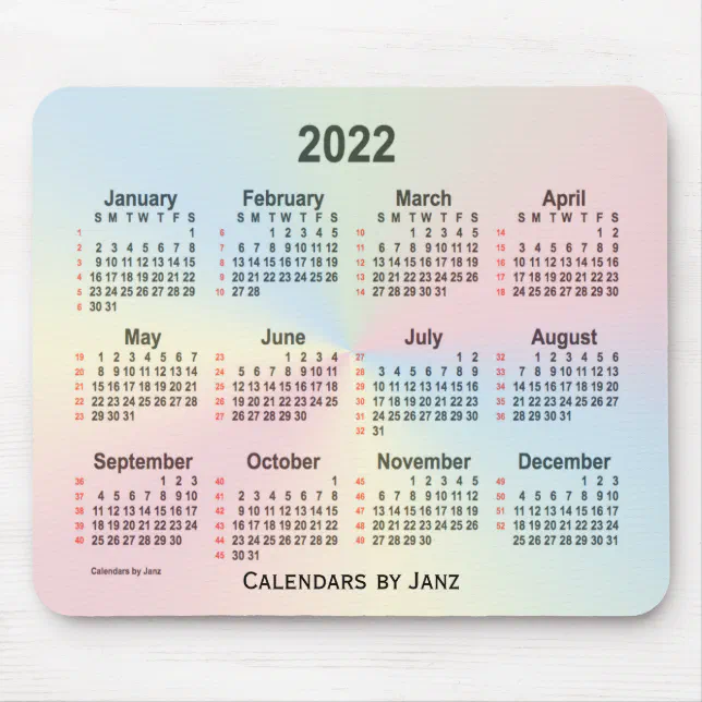 2022 Rainbow Cloud 52 Weeks Calendar by Janz Mouse Pad | Zazzle