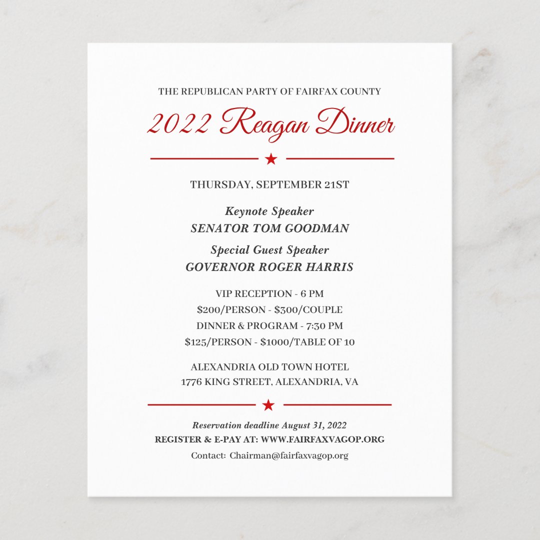 2022 Reagan Dinner Political Fundraising Invite | Zazzle