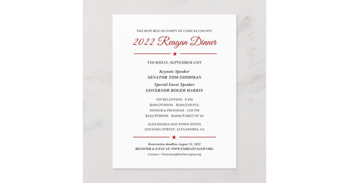 2022 Reagan Dinner Political Fundraising Invite | Zazzle