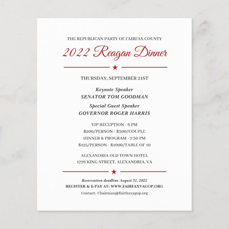 2022 Reagan Dinner Political Fundraising Invite | Zazzle