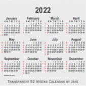 2022 Transparent 52 Weeks Calendar by Janz Sticker | Zazzle