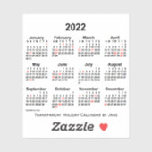 2022 Transparent Holiday Calendar by Janz Sticker | Zazzle