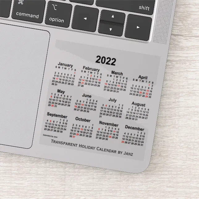 2022 Transparent Holiday Calendar by Janz Sticker | Zazzle
