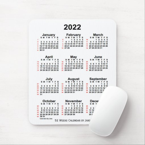 2022 White 52 Week Calendar by Janz Mouse Pad | Zazzle