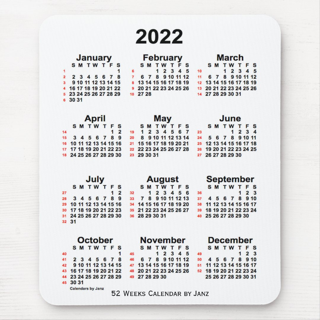 2022 White 52 Week Calendar by Janz Mouse Pad | Zazzle
