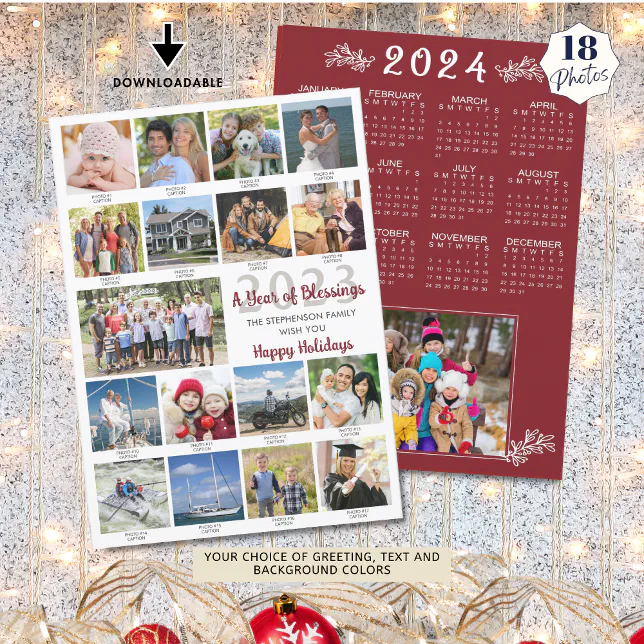 2023 18 Photo Collage Captions 2024 Calendar Holiday Card | Zazzle
