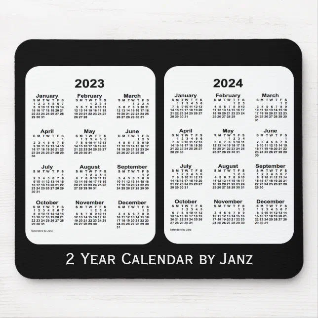 2023-2024 Black and White 2 Year Calendar by Janz Mouse Pad | Zazzle
