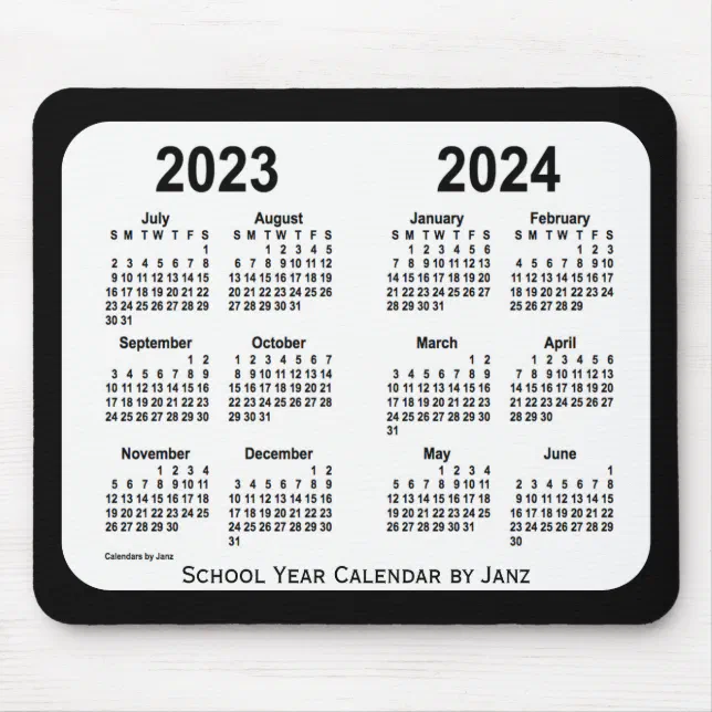 2023-2024 Black and White School Calendar by Janz Mouse Pad | Zazzle