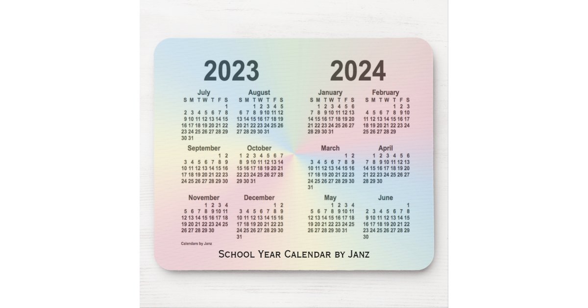 2023-2024 Rainbow Cloud School Calendar by Janz Mouse Pad | Zazzle