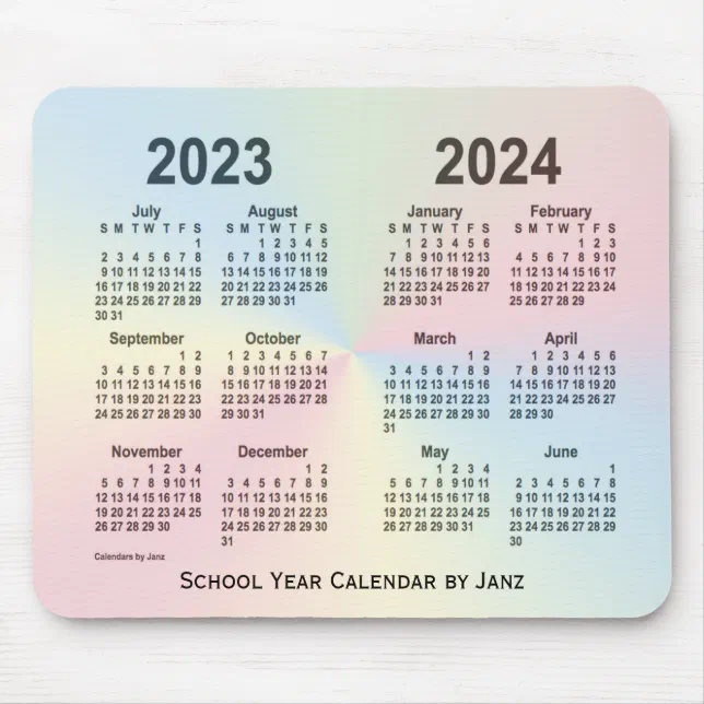 2023-2024 Rainbow Cloud School Calendar by Janz Mouse Pad | Zazzle