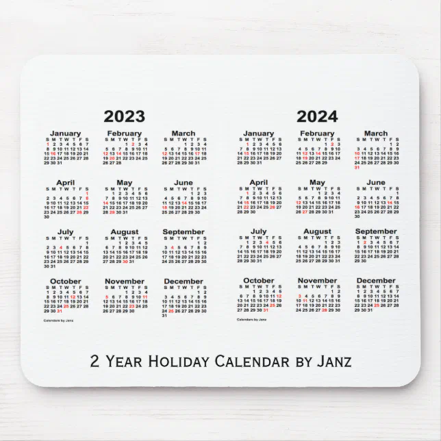2023-2024 White 2 Year Holiday Calendar by Janz Mouse Pad | Zazzle
