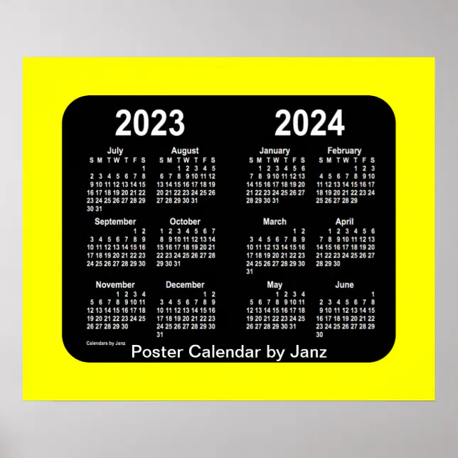 2023-2024 Yellow Neon School Calendar by Janz Poster | Zazzle