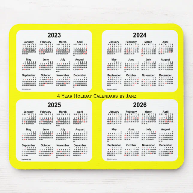 2023-2026 Yellow Holiday Calendar by Janz Mouse Pad | Zazzle