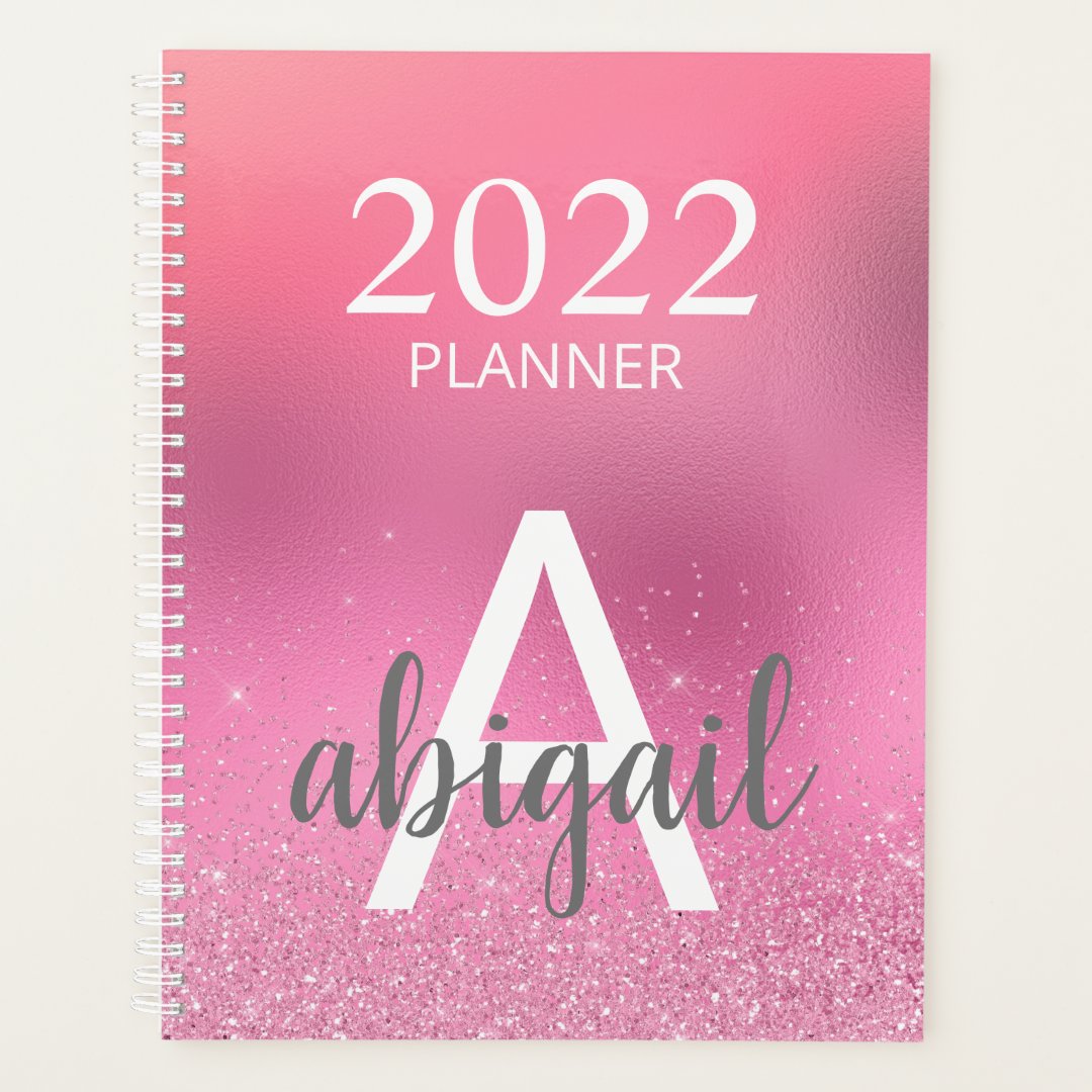 2023 Blush Pink Glitter Stylish Monogram Name Planner | Zazzle