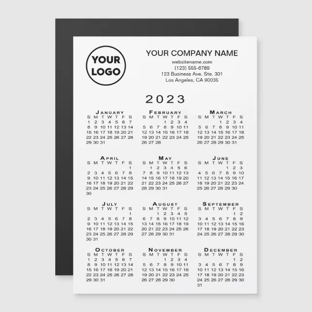 2023 Calendar Business Logo Text White Magnet Card | Zazzle