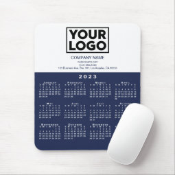 2023 Calendar Company Logo and Text Navy White Mouse Pad | Zazzle