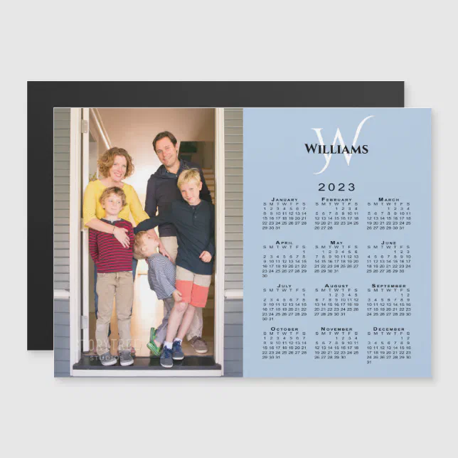 2023 Calendar Custom Photo Monogram Blue Magnet | Zazzle