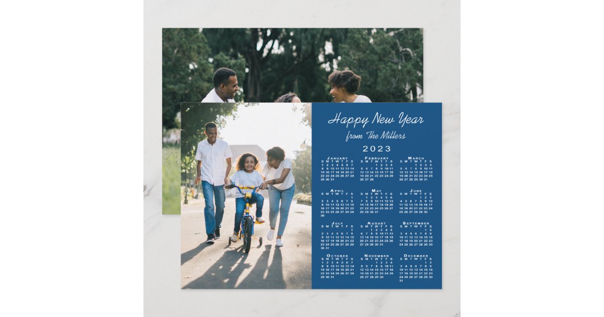 2023 Calendar Modern Blue 2 Photo Happy New Year Holiday Card | Zazzle