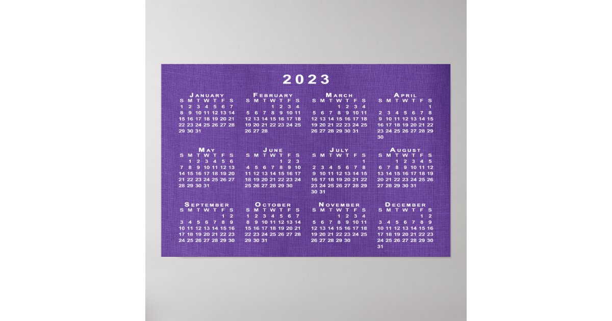 2023 Calendar on Purple Linen Texture Photo Poster | Zazzle