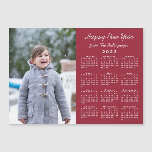 2023 Calendar Photo Happy New Year Burgundy Magnet | Zazzle