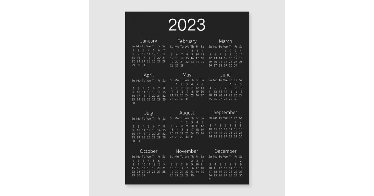2023 Calendar Simple Black and White Magnet | Zazzle