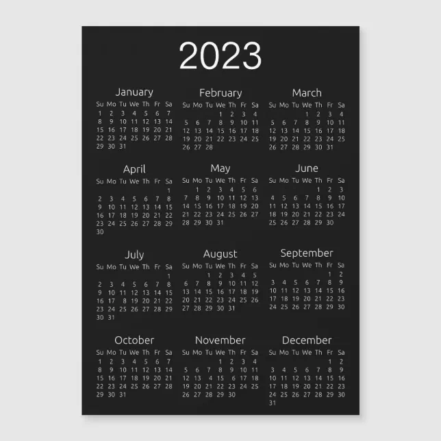 2023 Calendar Simple Black and White Magnet | Zazzle