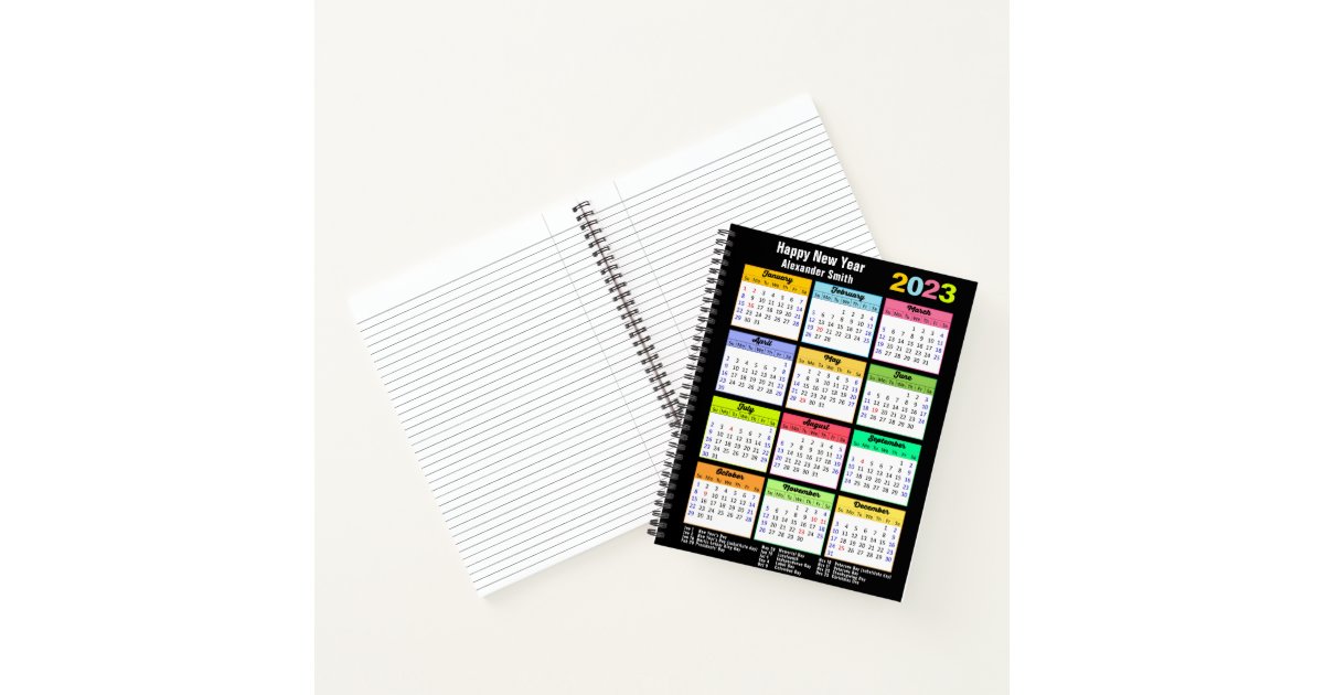 2023 Calendar with Holidays Yearly Modern Custom Notebook | Zazzle