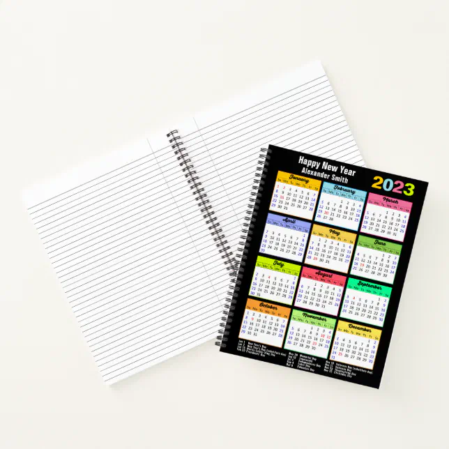 2023 Calendar with Holidays Yearly Modern Custom Notebook | Zazzle