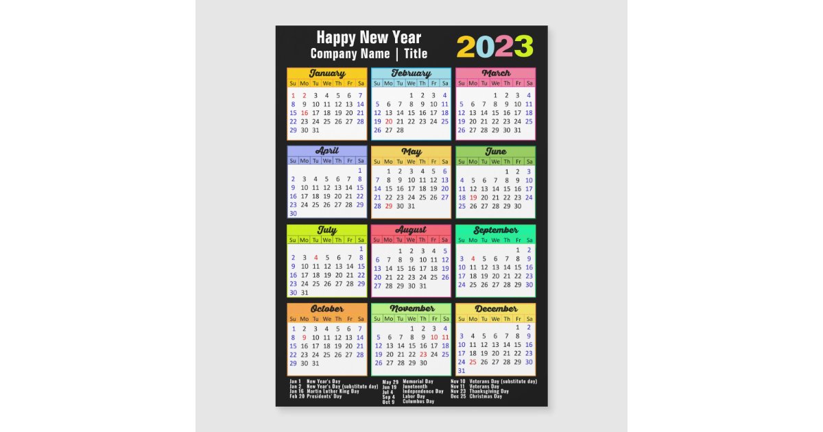 2023 Calendar with Holidays Yearly Modern Magnet | Zazzle