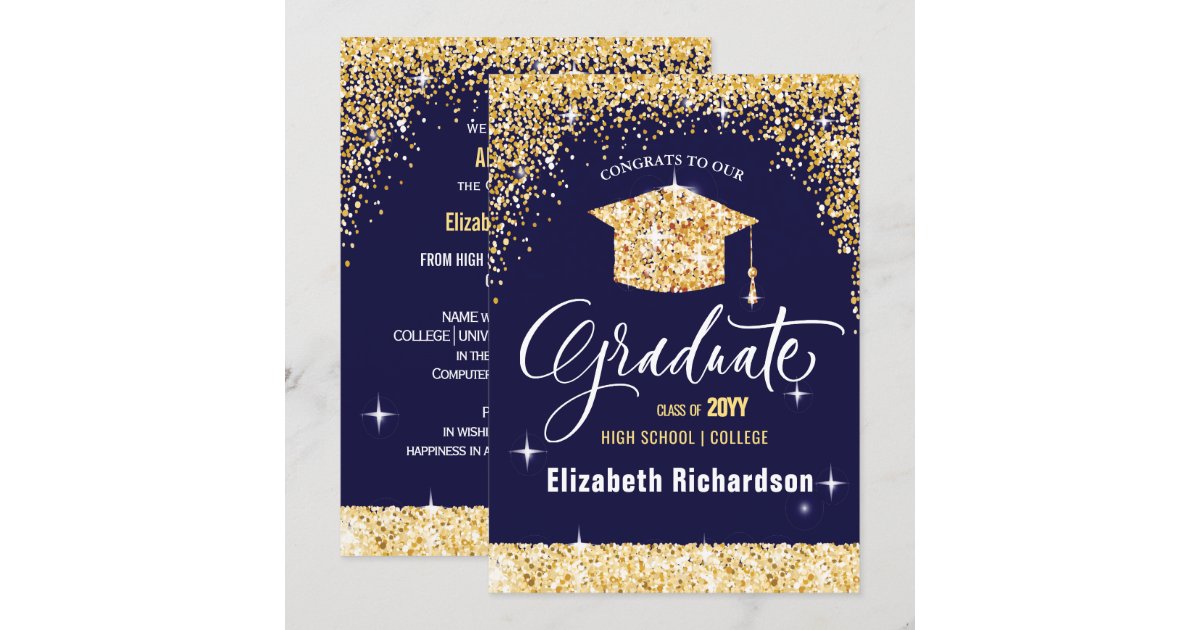 2023 Elegant Calligraphy Gold Glitter Graduation Announcement | Zazzle