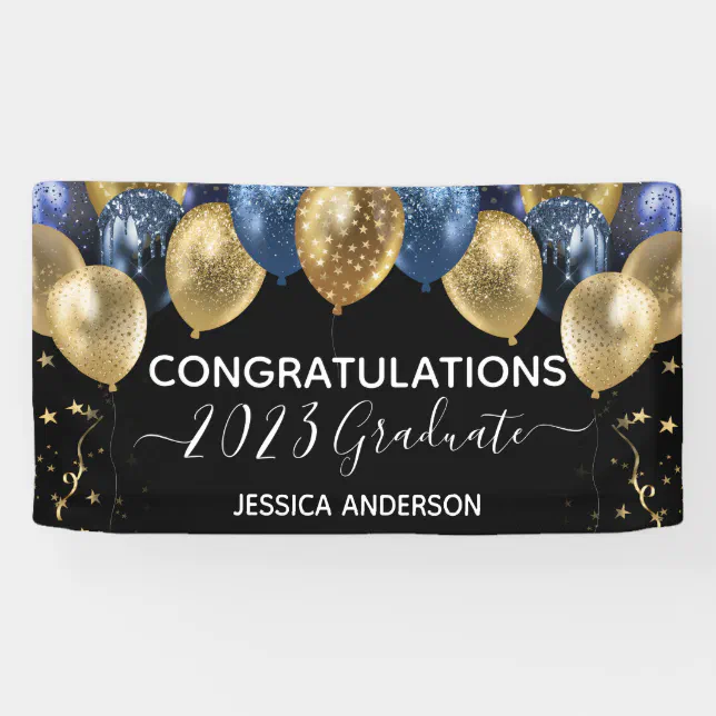 2023 Graduation Blue Gold Balloons Banner | Zazzle