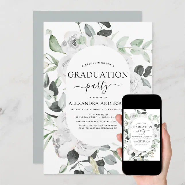 2023 Graduation Floral Eucalyptus Greenery Invitation | Zazzle