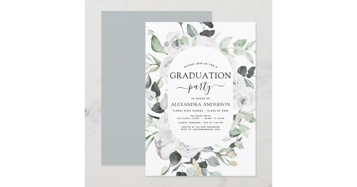 2023 Graduation Floral Eucalyptus Greenery Invitation | Zazzle