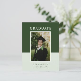 2023 Green Modern Simple Script Photo Graduation Announcement Postcard ...