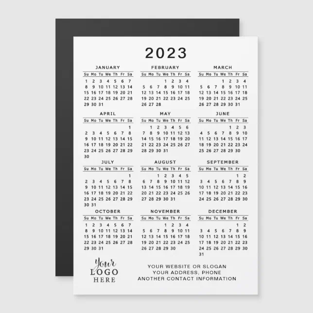 2023 Magnetic Calendar Logo White Black Simple | Zazzle