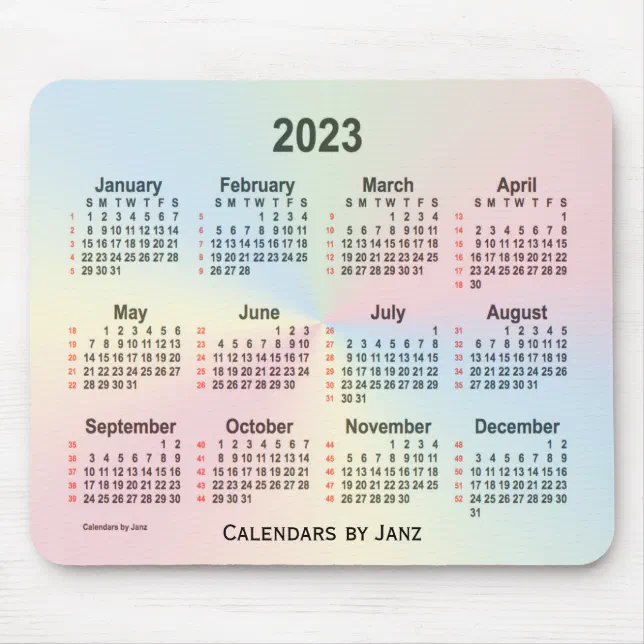 2023 Rainbow Cloud 52 Weeks Calendar by Janz Mouse Pad | Zazzle