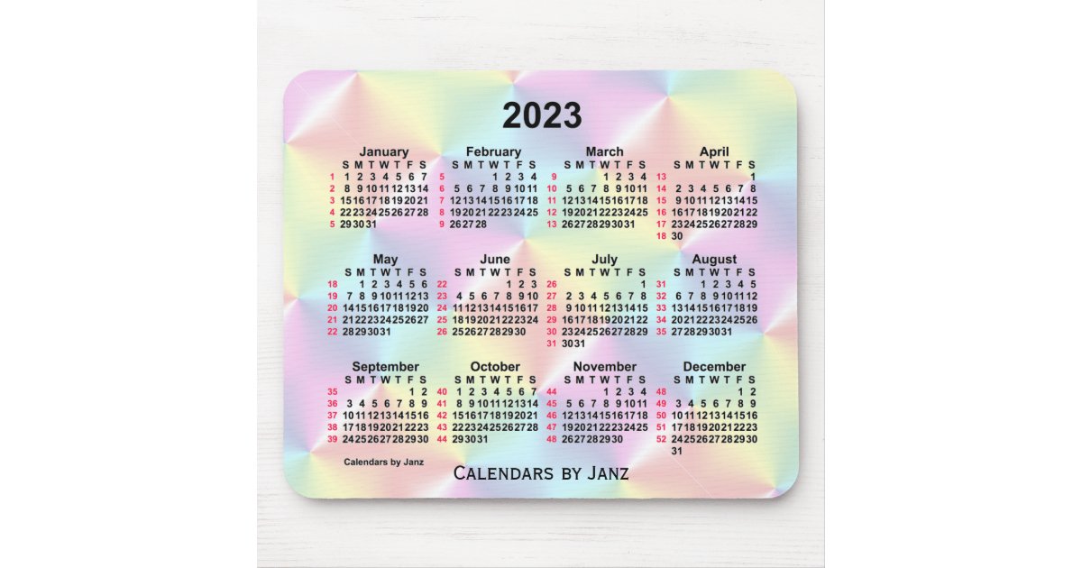 2023 Satin Rainbow 52 Weeks Calendar by Janz Mouse Pad | Zazzle