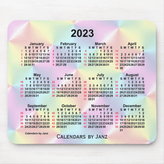 2023 Satin Rainbow 52 Weeks Calendar by Janz Mouse Pad | Zazzle
